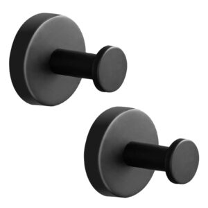 yundoza 2 pack bathroom towel hooks, screw in metal coat robe hook(matte black)