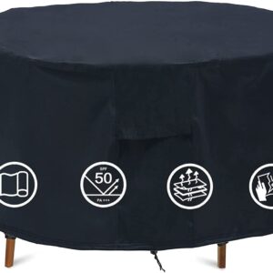 Round Patio Furniture Covers, 74" Dia Outdoor Furniture Covers, Waterproof Outdoor Table Cover, Fire Pit Cover Outdoor Round Table Dining Set Cover Anti-Fading Cover for Outdoor Furniture Set