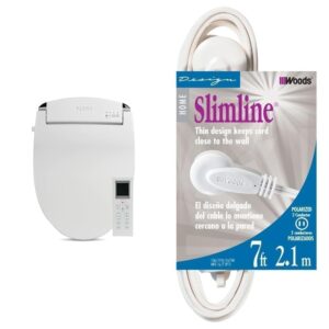 alpha bidet jx2 elongated toilet seat bundle with slimline 2236 7-foot extension cord, white