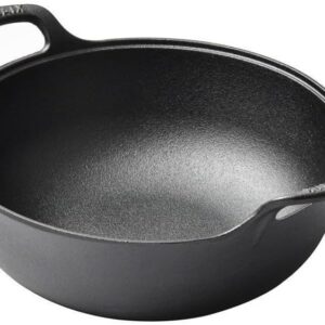 VONOTO Cast Iron Wok with Handles, Pre-seasoned Cast Iron Grilling Wok, Use in the Oven, on the Stove, or on the Grill (8 inch)