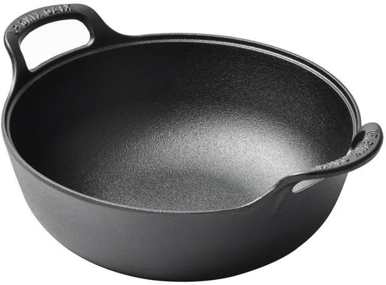 VONOTO Cast Iron Wok with Handles, Pre-seasoned Cast Iron Grilling Wok, Use in the Oven, on the Stove, or on the Grill (8 inch)