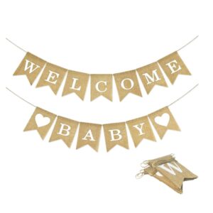 welcome baby signs pre-strung burlap banner, welcome baby banner baby shower flags decor, baby arrival banners baby shower birthday party supplies