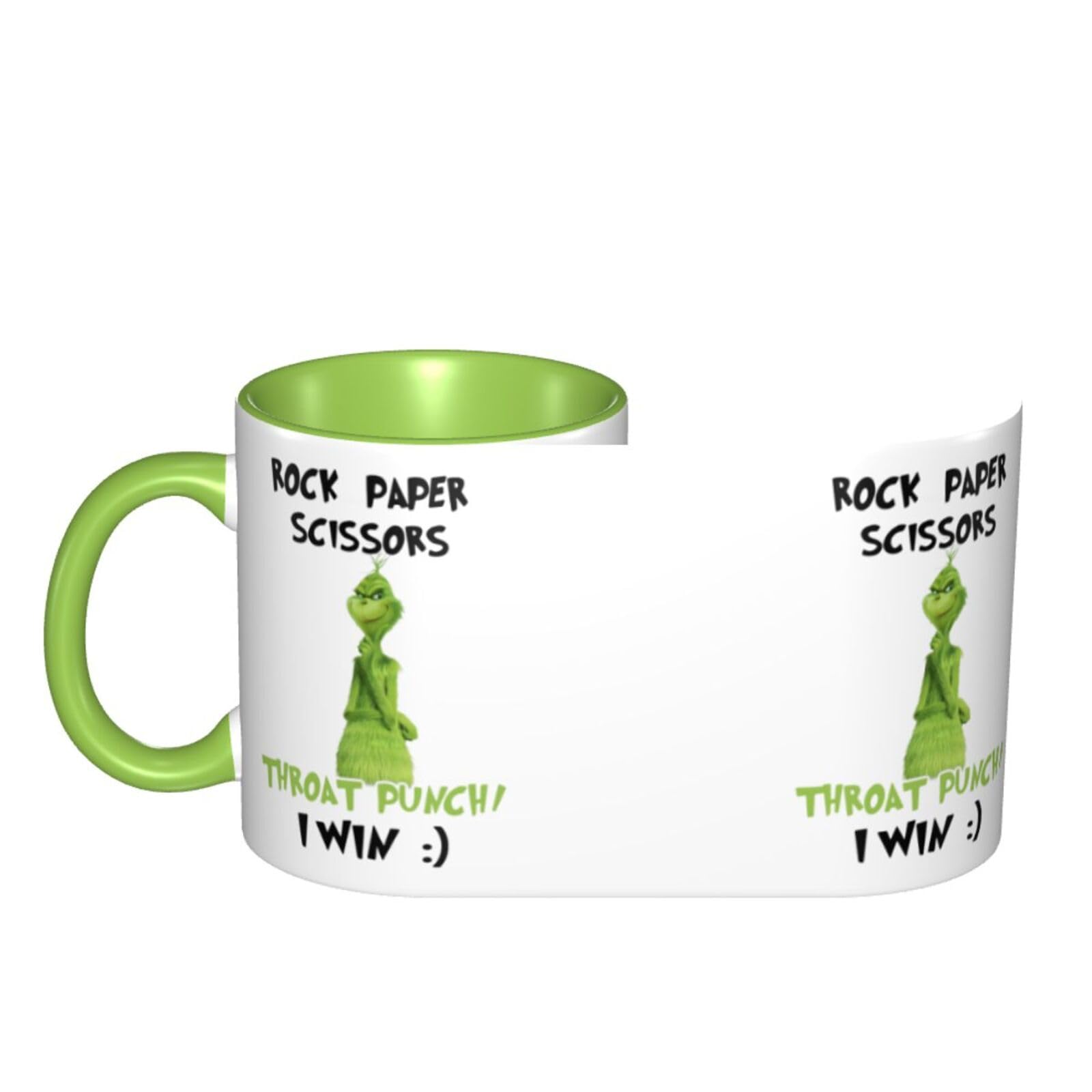 LINKEQICHE Funny Mug Rock Paper Scissors Throat Punch I Win Coffee Mug Gift Coffee Mug Internal And Handle Green 11Oz Mug