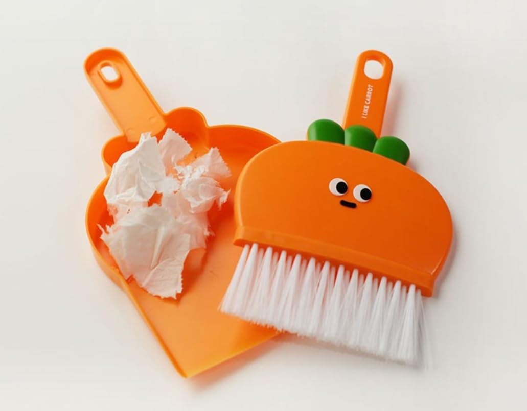 Generic Cute Carrot Mini Broom and Dustpan Set for Desk, Small Dustpan and Brush Set, Orange