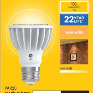 GE Lighting GE Ultra Bright LED Indoor Floodlight PAR20, 12 watts, 900 lumens, 100 watt Replacement, Dimmable, Warm White, Medium Base, exceptionally Bright LED Light Bulb