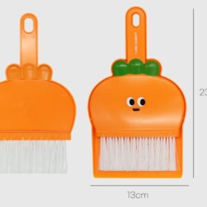 Generic Cute Carrot Mini Broom and Dustpan Set for Desk, Small Dustpan and Brush Set, Orange