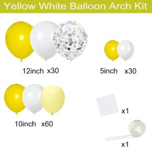 Yellow White Balloon Arch Garland Kit - Pastel Yellow Balloon Arch, Yellow and White Balloons Silver Confetti Balloons for Wedding Sunflower Baby Shower Anniversary Bridal Shower Birthday Party Decors