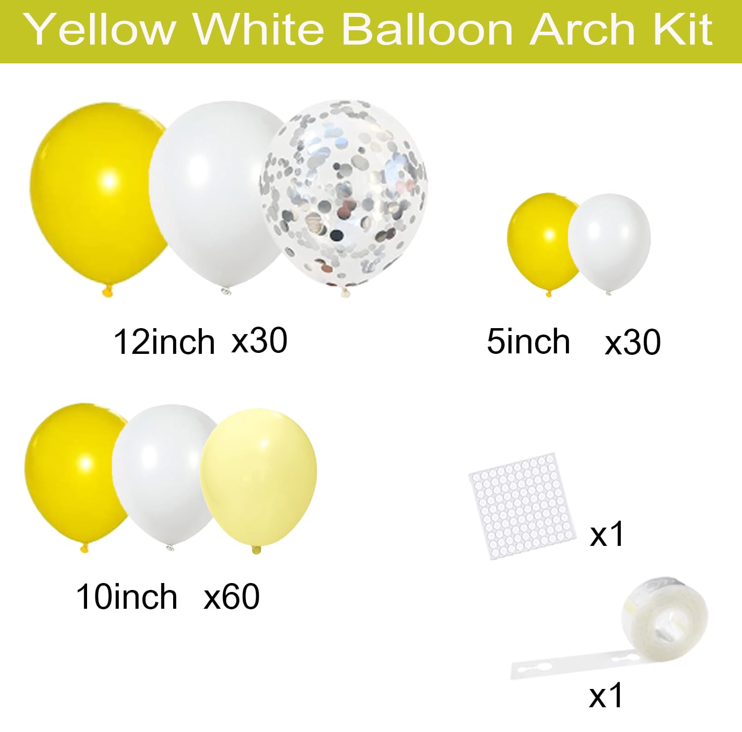 Yellow White Balloon Arch Garland Kit - Pastel Yellow Balloon Arch, Yellow and White Balloons Silver Confetti Balloons for Wedding Sunflower Baby Shower Anniversary Bridal Shower Birthday Party Decors