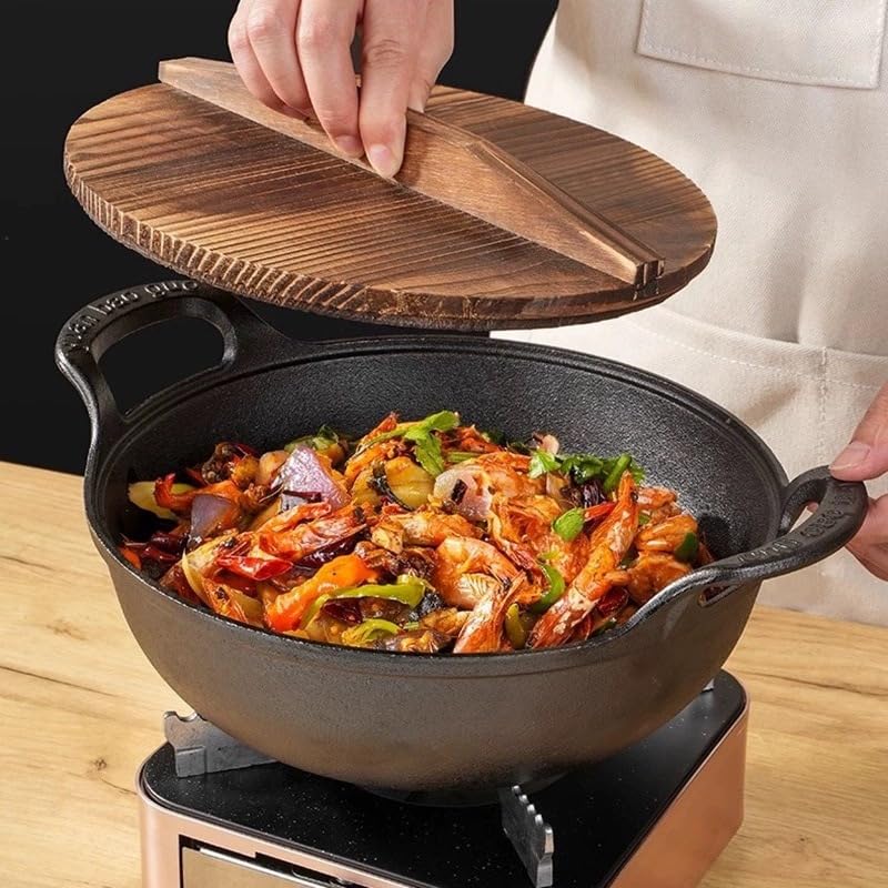 VONOTO Cast Iron Wok with Handles, Pre-seasoned Cast Iron Grilling Wok, Use in the Oven, on the Stove, or on the Grill (8 inch)