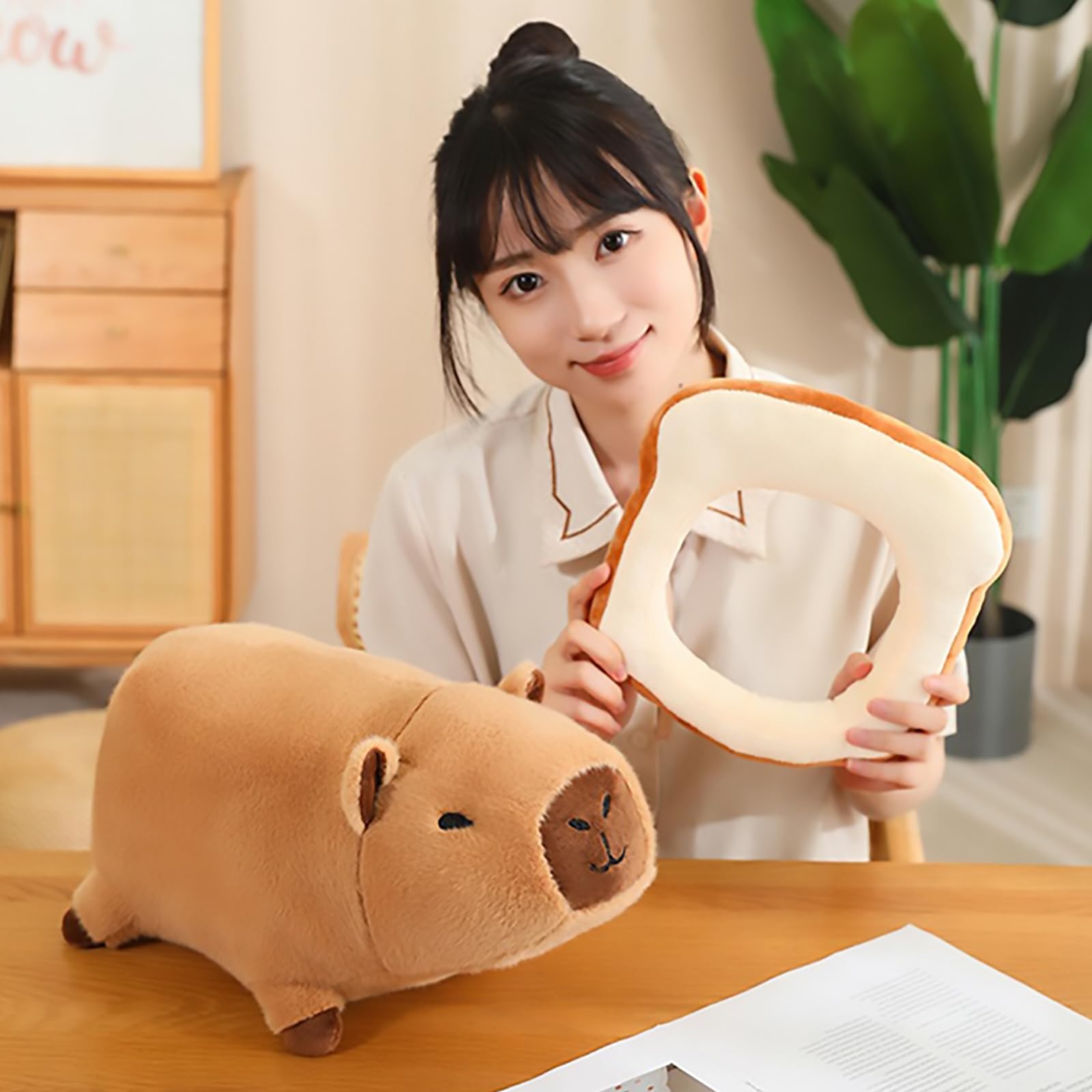 Ditucu Cute Capybara Plush Pillow with Wearable Toast Headgear Bread Capibara Stuffed Animals Plushies Toys Gifts 9.8 inch