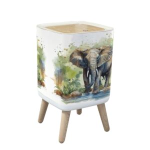 phaibhkerp trash can with lid elephant jungle animals garbage can rectangular waste bin press cover dog proof wastebasket for kitchen bathroom living room nursery, ljt-fang