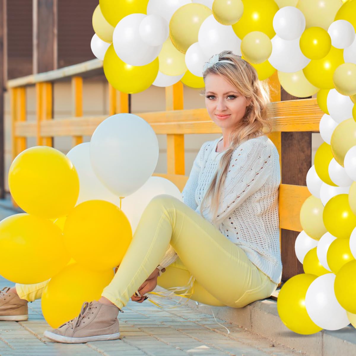 Yellow White Balloon Arch Garland Kit - Pastel Yellow Balloon Arch, Yellow and White Balloons Silver Confetti Balloons for Wedding Sunflower Baby Shower Anniversary Bridal Shower Birthday Party Decors