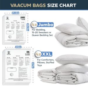 Vacuum Storage Bags 4x XXL (47x35in) + 4x Jumbo (39.5x31.5in) 8 Pack Vacuum Seal Bags for Clothing, Travel, Bedding, Blanket, Toys and Comforter Storage - Space Saver Bags for Storage and Moving