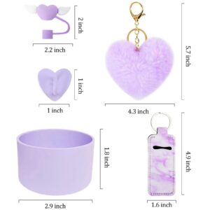 6 PCS Cup Accessories Set for Stanley 40oz & 30oz Tumbler.Including Silicone Boot,Straw Cover Cap,Heart Hook,Lipstick Bag and Heart Pompom (Purple)