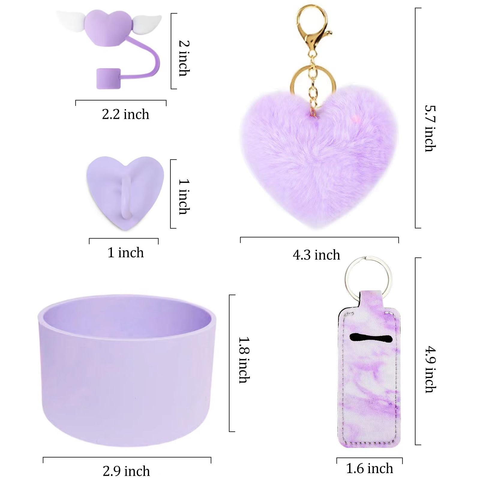 6 PCS Cup Accessories Set for Stanley 40oz & 30oz Tumbler.Including Silicone Boot,Straw Cover Cap,Heart Hook,Lipstick Bag and Heart Pompom (Purple)