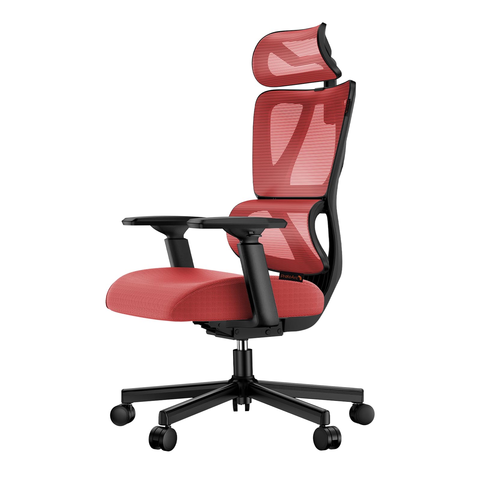 ProtoArc Ergonomic Office Chair with 30% Thicker Saddle Shaped Spring Cushion, Adaptive Lumbar Support, Big and Tall Mesh Chair with Headrest for Home Office, Desk Chair with Wheels EC100 (Red)