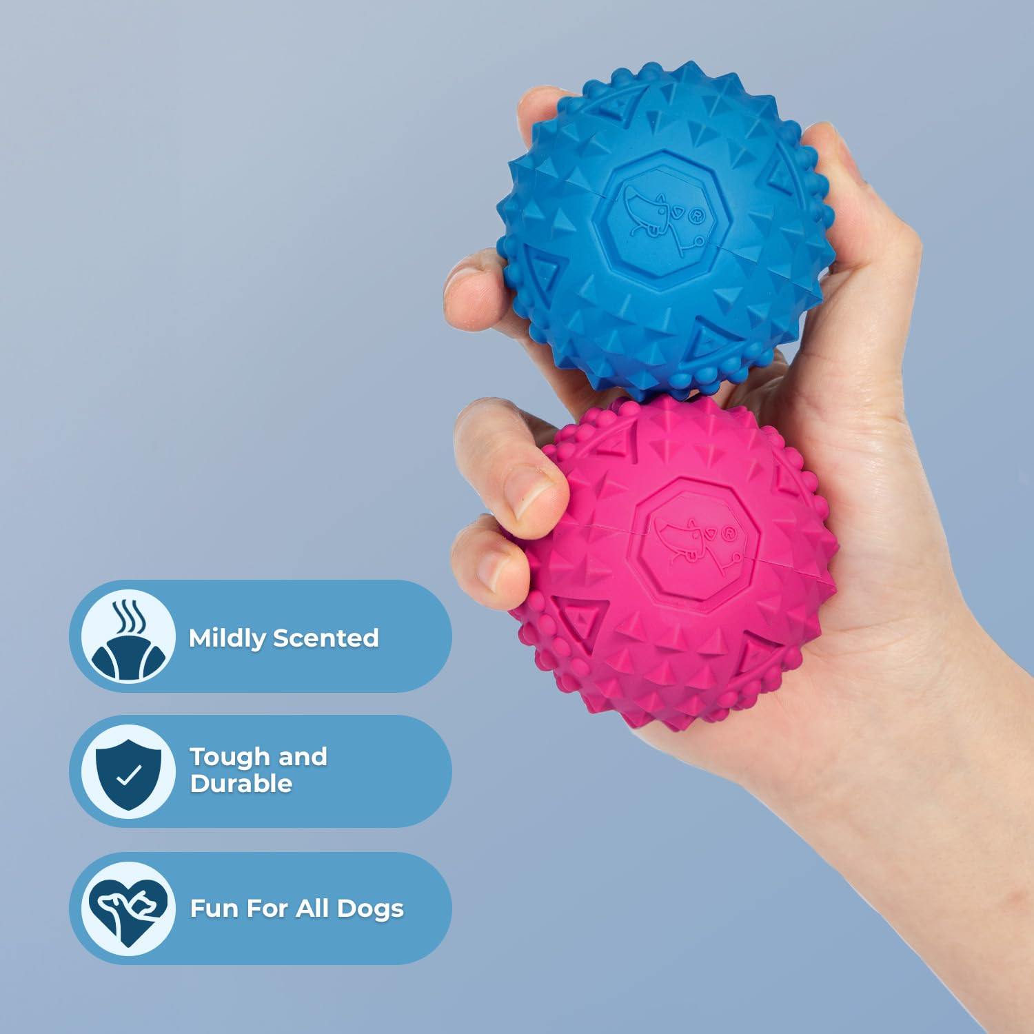 Best Pet Supplies Squeaky Rubber Spiky Ball Dog Toy, Ideal Dog Toys for Chewers, Small, Medium & Large Dogs, and Fetch Lovers Pack of 4 (Fuchsia, Green, Blue, Orange), Medium 2.5"