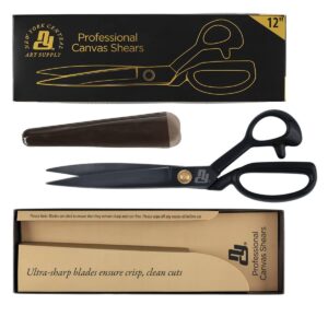 new york central professional canvas fabric shears -12" fabric scissors, ergonomic right-handed sewing scissors for fabric cutting, rust-free stainless steel blade for tailors, artists, and upholstery