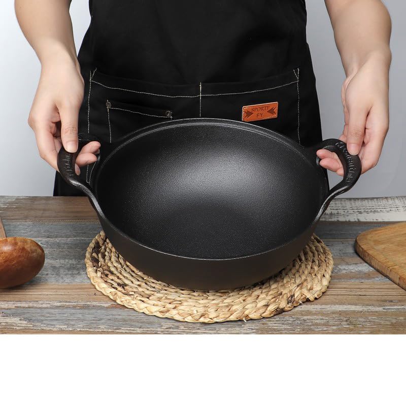 VONOTO Cast Iron Wok with Handles, Pre-seasoned Cast Iron Grilling Wok, Use in the Oven, on the Stove, or on the Grill (8 inch)