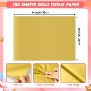 Hlonon 180 Sheets Gold Tissue Paper for Gift Bags - 10 x 14 Inches Recyclable Gold Wrapping Tissue Packaging Paper Bulk for Weddings Birthday DIY Project Christmas Gift Wrapping Crafts Decor