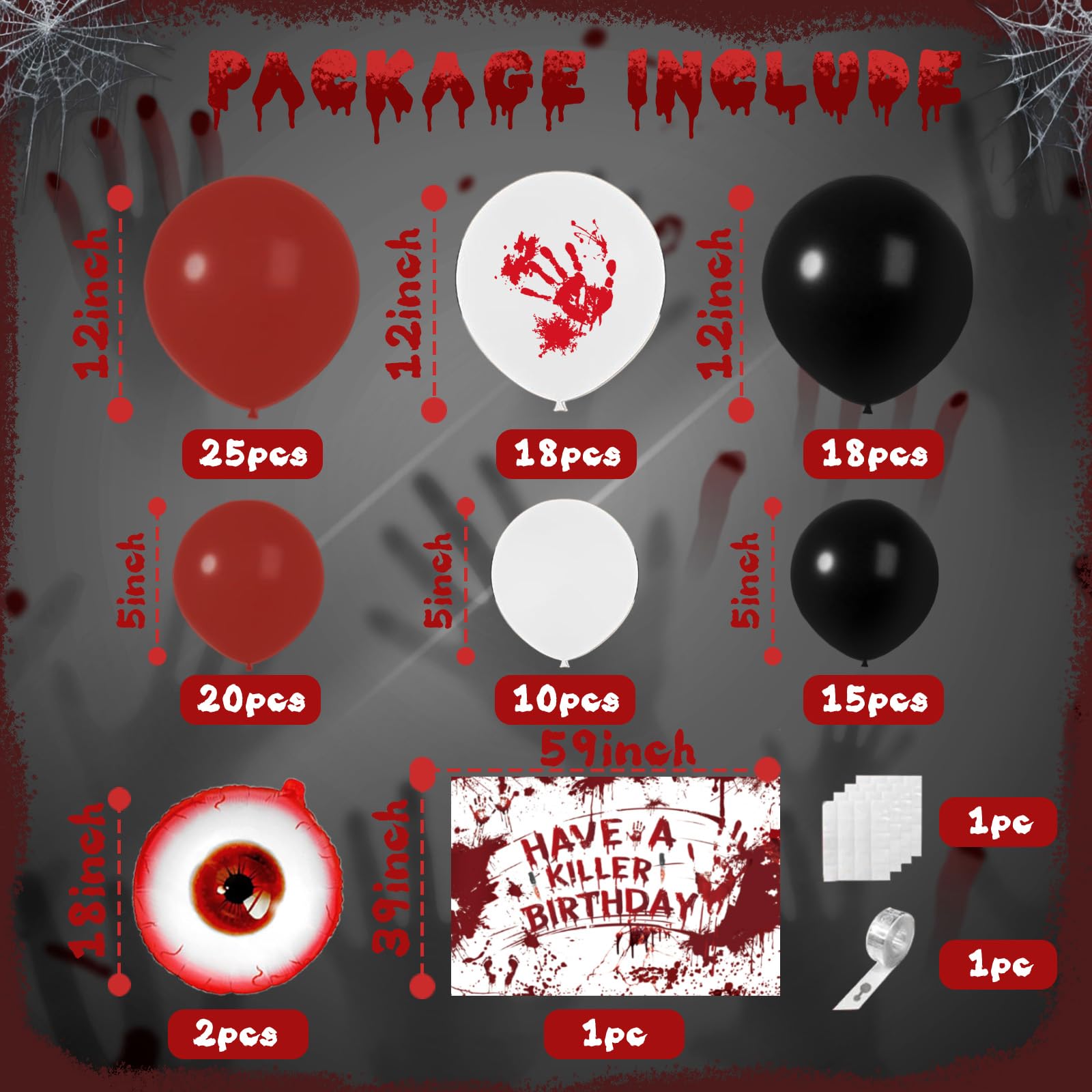 Halloween Balloon Arch Kit Scary Halloween Birthday Party Decorations-Red Black White Bloody Hand Balloons With Have a Killer Birthday Banner Eye Balloons For Halloween Theme Party Supplies