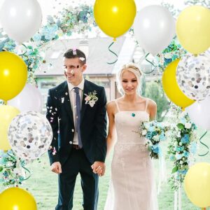 Yellow White Balloon Arch Garland Kit - Pastel Yellow Balloon Arch, Yellow and White Balloons Silver Confetti Balloons for Wedding Sunflower Baby Shower Anniversary Bridal Shower Birthday Party Decors