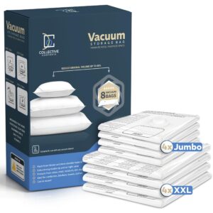 vacuum storage bags 4x xxl (47x35in) + 4x jumbo (39.5x31.5in) 8 pack vacuum seal bags for clothing, travel, bedding, blanket, toys and comforter storage - space saver bags for storage and moving