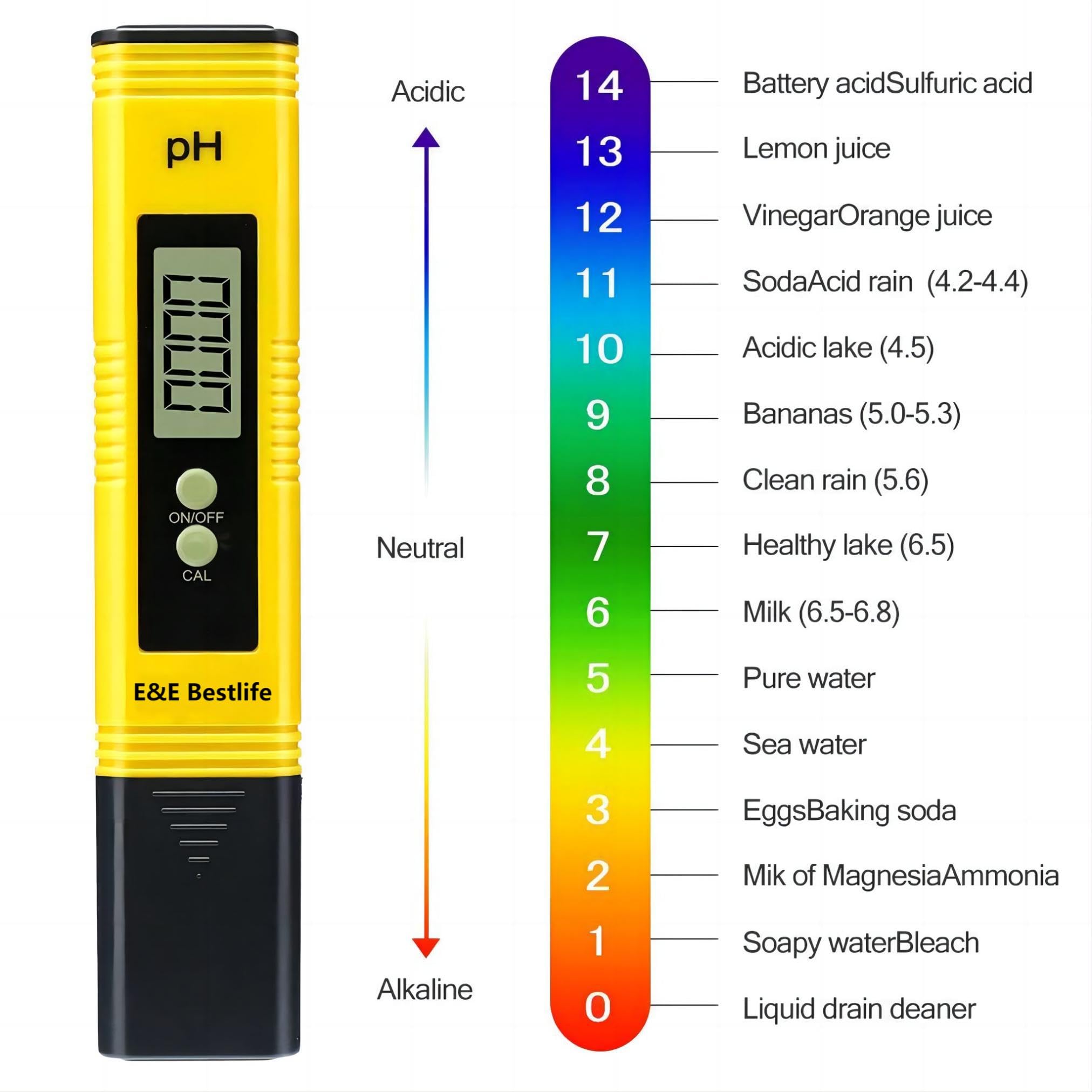 E&E Bestlife Digital pH Meter, 0.01 pH high Accuracy, Water Quality Detection Pen Type, Used in hydroponics, Drinking Water, Swimming Pools, Aquariums and Other scenarios