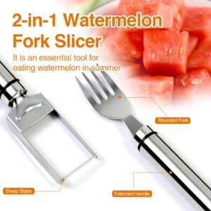 Dizzily 2PCS Watermelon Cutter Slicer Fruit Fork and Melon Baller Scoop Tool - 2-in-1 Stainless Steel Watermelon Dual Head Watermelon Cuber Cutting Tool Knife for Family Parties Kitchen Camping