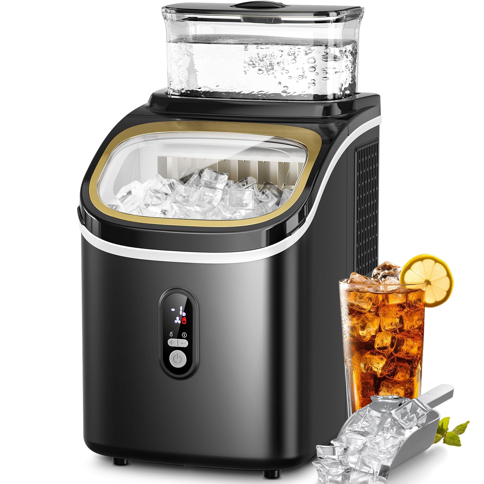 LHRIVER Countertop Ice Makers, Portable Ice Machine Maker with Detachable Water Tank, 35Lbs/Day, 16Pcs/5Mins, 24H Timer, Self-Cleaning Ice Cube Maker, Small Ice Maker for Home, Office, Party (Black)