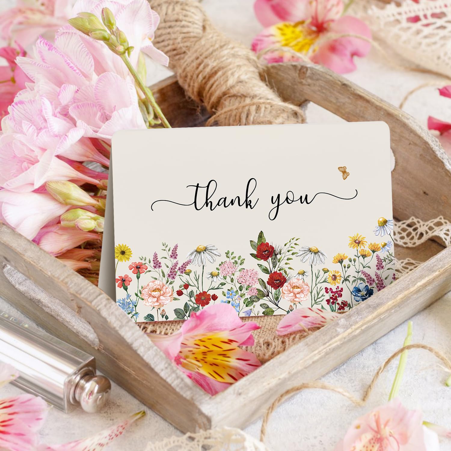 Artoid Mode 24 Pack Wildflower Thank You Cards Vintage Flower Greeting Cards Gift With Envelope Sticker Blank Note Cards for Birthday Wedding Baby Shower Bridal Shower, 4 x 6 Inch