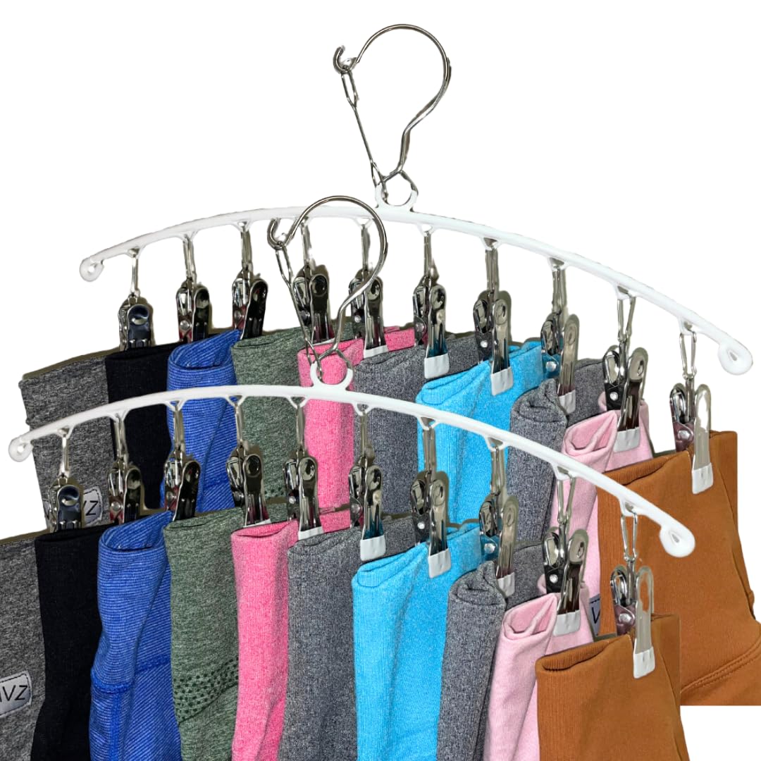 NIIVIIN Legging Organizer for Closet Hanging – High Strength 10-Clip Rubber Coated Stainless Steel, Legging Hanger for Jeans, Skirts, Shorts, Yoga Pants Hanger, Multi Pants Hanger, Value Pack of 2