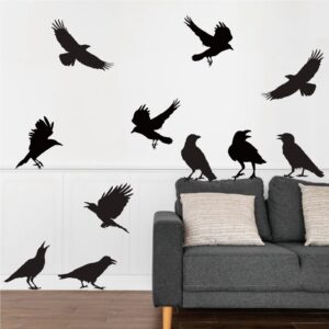 jarthenaamcs halloween wall stickers black crow wall decals removable room mural stickers for home party window door decor, 7.9 x 11.8 inch, 9 sheets