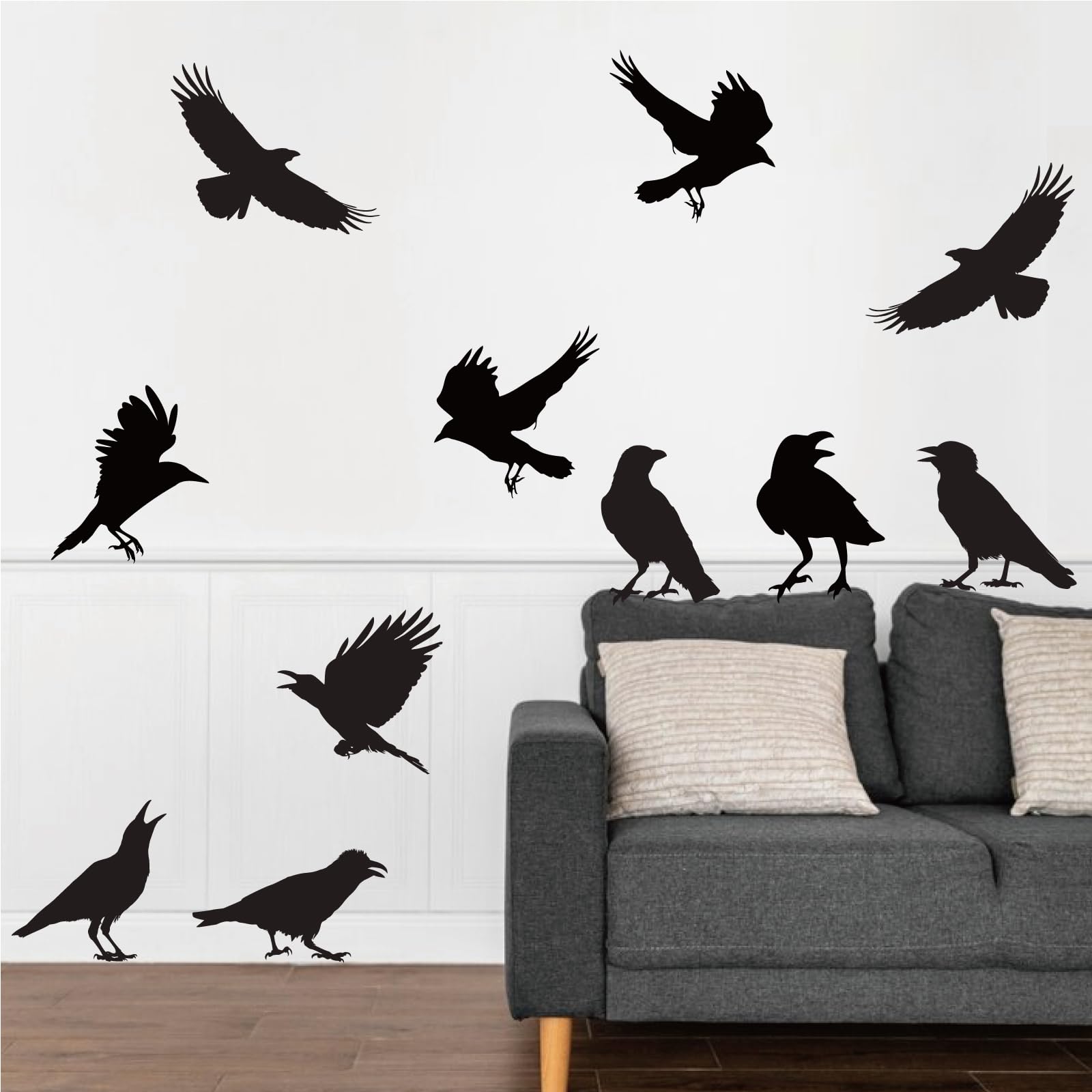 JarThenaAMCS Halloween Wall Stickers Black Crow Wall Decals Removable Room Mural Stickers for Home Party Window Door Decor, 7.9 x 11.8 Inch, 9 Sheets