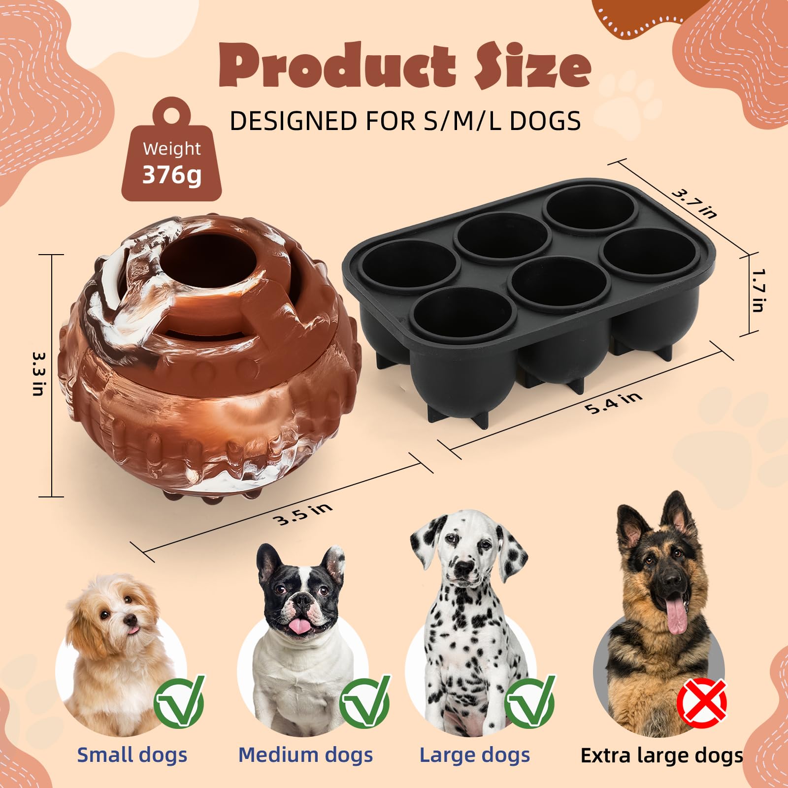 Dog Distraction Toy - Dog Toys to Keep Them Busy to Reduce Anxiety, Medium Chew Toy Ball Treat Dispenser with Freezable Fillable Treats Tray Mold for Aggressive Chewer, 4-IN-1 Mentally Stimulating Toy