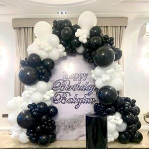 ADOINBY Black Balloon Arch Kit, 143Pcs Matte Black Latex Balloon Garland kit, 18 12 10 5 Inch Different Size Balloons for Birthday Graduation Anniversary New Year Holiday Party Decorations