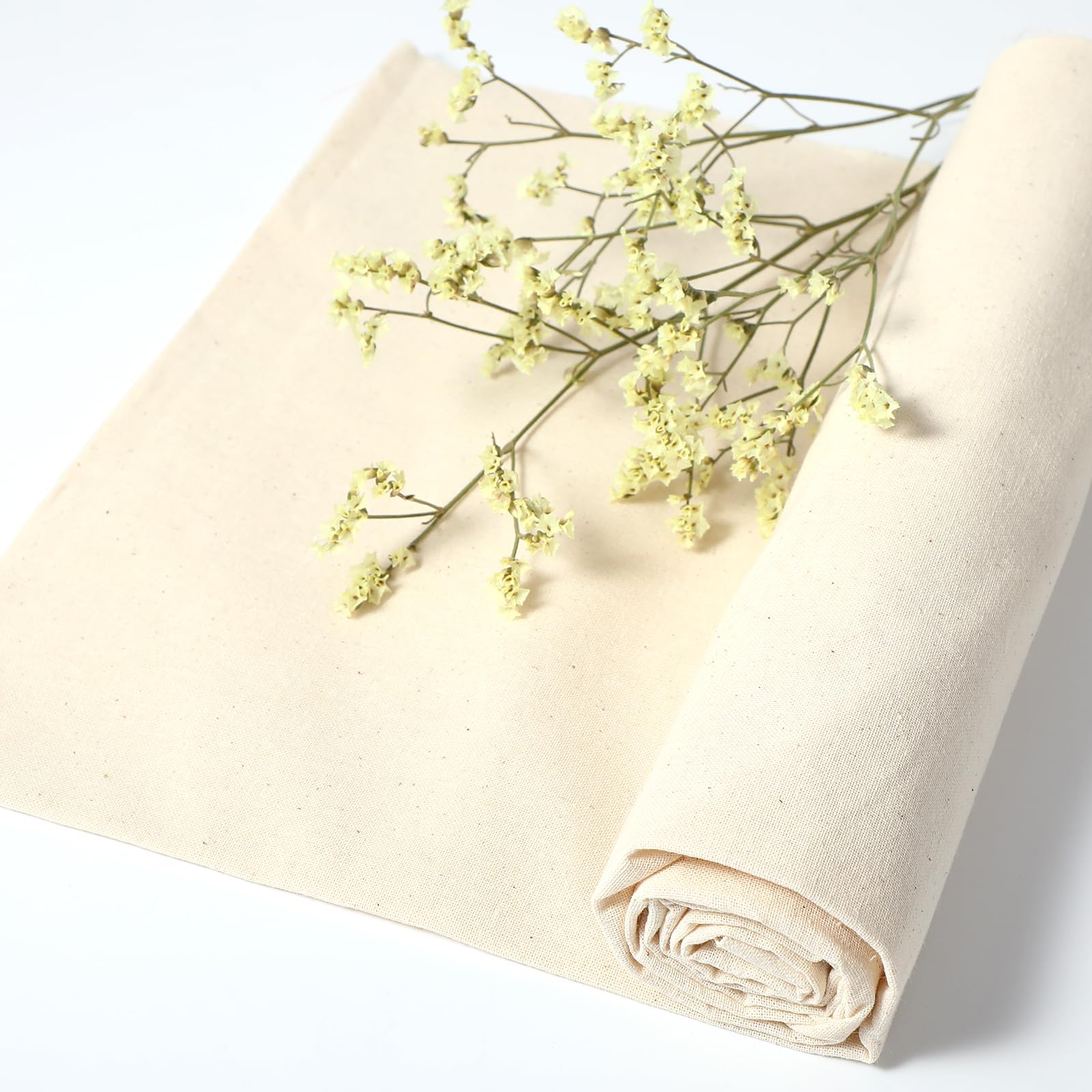 Nature Linen Needlework Fabric 100% Cotton Muslin Fabric, 63x19 Inch Plain Solid Colour Linen Fabric Cloth Cotton Fabric Bleached Natural Unbleached for Sewing Clothing and Handicraft Production