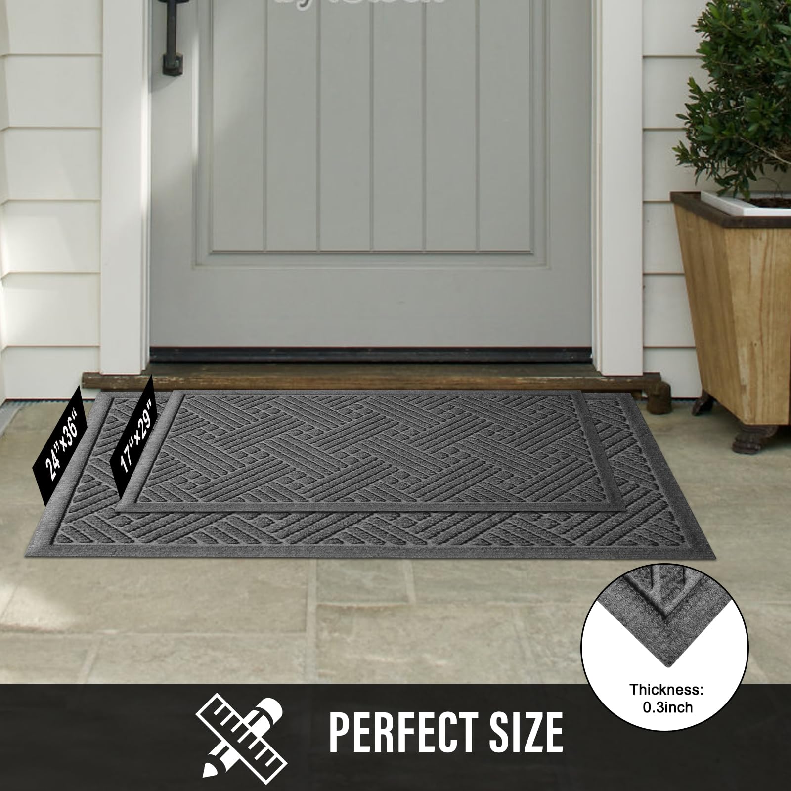 HIYARD Sturdy Front Door Mat, Absorbent Non Slip Welcome Door Mat Indoor Outdoor, Dirt Trapper Doormat, Stain and Fade Resistant, Low Profile Entry Mat for Entryway, 36×24, Grey