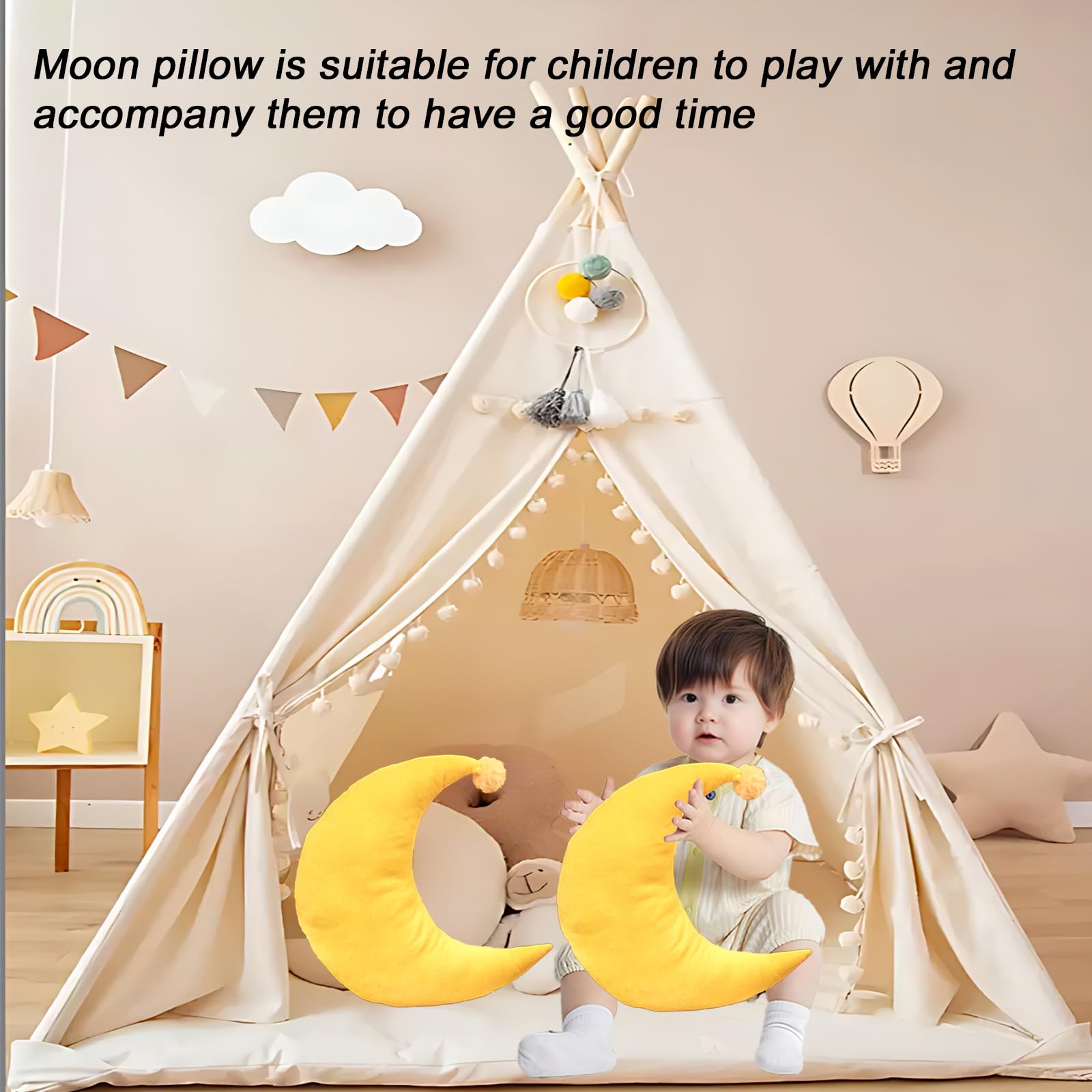 XiRiDa Moon Pillow Plush Stuffed Moon Shaped Toy Throw Cushion for Kids, 15.7"×7.8"