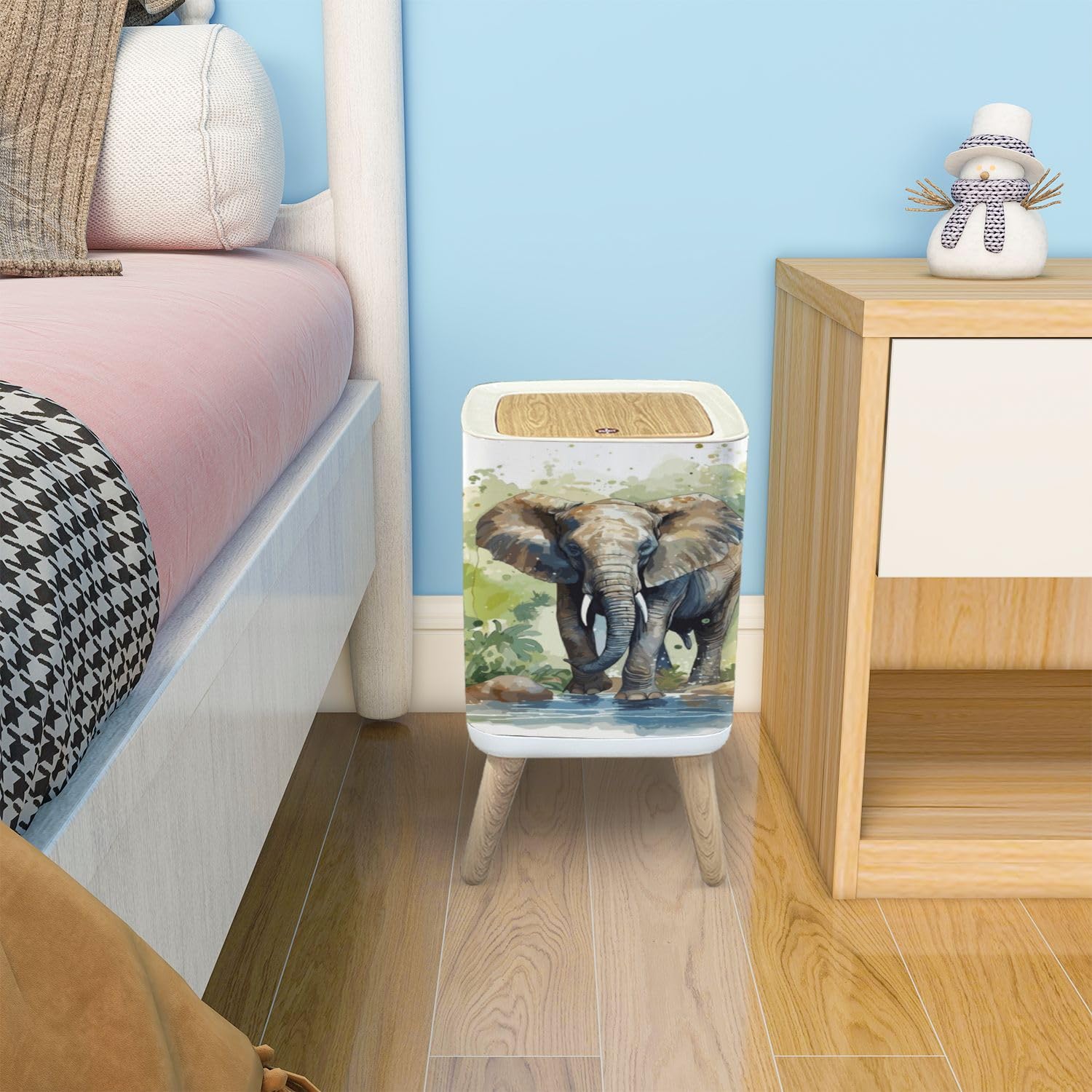 PHAIBHKERP Trash Can with Lid Elephant Jungle Animals Garbage Can Rectangular Waste Bin Press Cover Dog Proof Wastebasket for Kitchen Bathroom Living Room Nursery, ljt-fang