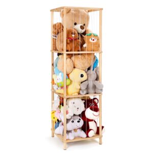 aceprut wood stuffed animal storage, space save three tier vertical large stuffed animal zoo organizer for playroom bedroom