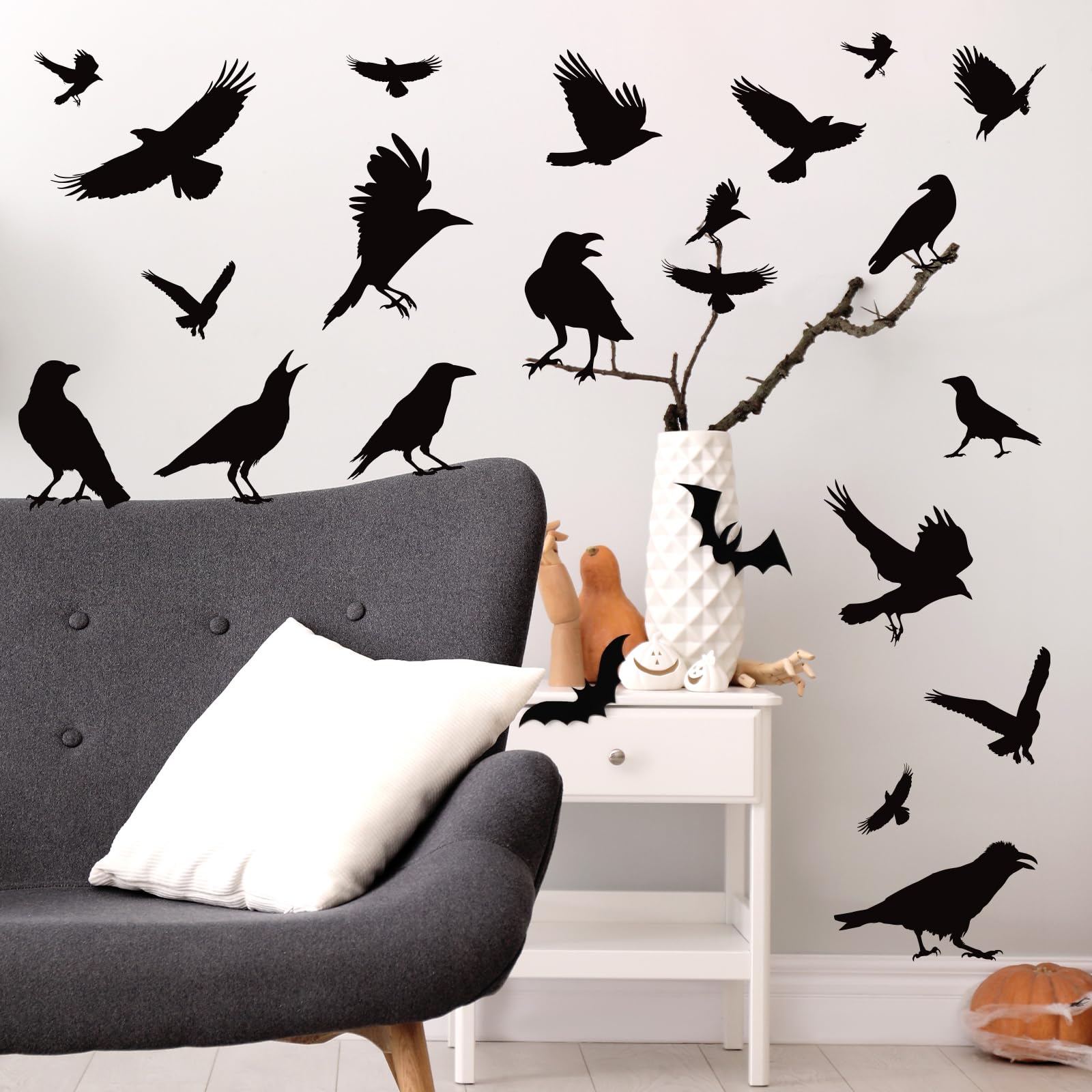 JarThenaAMCS Halloween Wall Stickers Black Crow Wall Decals Removable Room Mural Stickers for Home Party Window Door Decor, 7.9 x 11.8 Inch, 9 Sheets