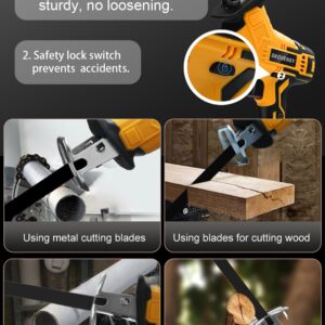 Cordless Reciprocating Saw, 2.0Ah Battery x2, Cordless Variable Speed, Blades Kit for Wood/Metal/PVC Cutting Yellow