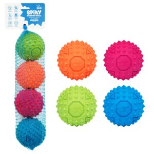 best pet supplies squeaky rubber spiky ball dog toy, ideal dog toys for chewers, small, medium & large dogs, and fetch lovers pack of 4 (fuchsia, green, blue, orange), medium 2.5"