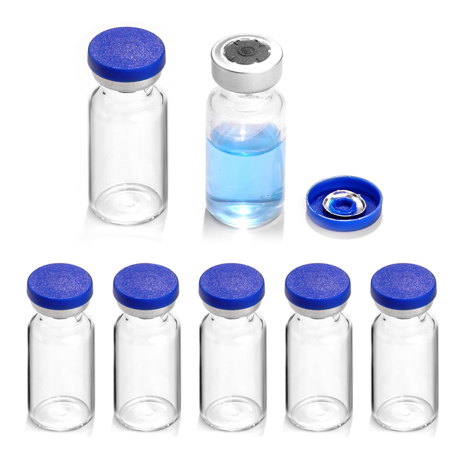 Ehoycq 2ml Sealed Vials with Self Healing Injection Port and Plastic-Aluminum Flip Caps,Glass Empty Vials for Injection 10 Pack