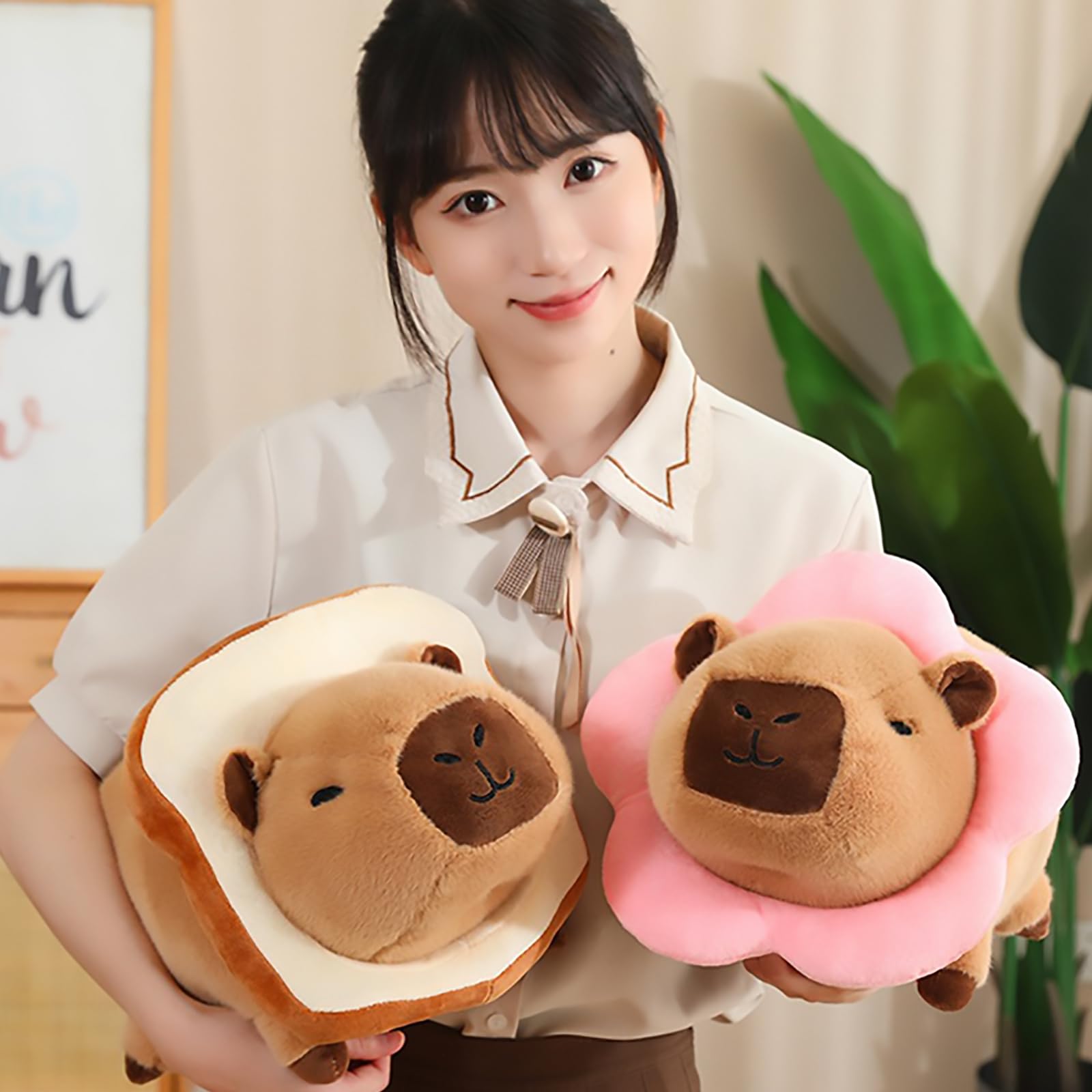 Ditucu Cute Capybara Plush Pillow with Wearable Toast Headgear Bread Capibara Stuffed Animals Plushies Toys Gifts 9.8 inch