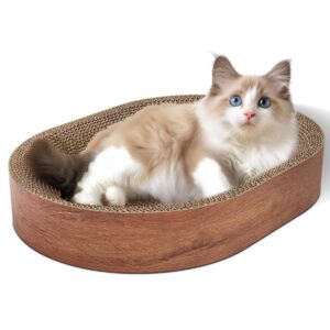 comsaf cat scratching board - cat scratcher for indoor cats, cardboard cat scratch pad oval cat scratcher bed for kitten, durable cat scratcher bowl circle, furniture protector from cat claws