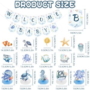 Under the Sea Baby Shower Decorations, Ocean Animals Decorations Include Welcome Baby Banner Hanging Swirls and Honeycomb Centerpiece, Under the Sea Baby Shower Supplies