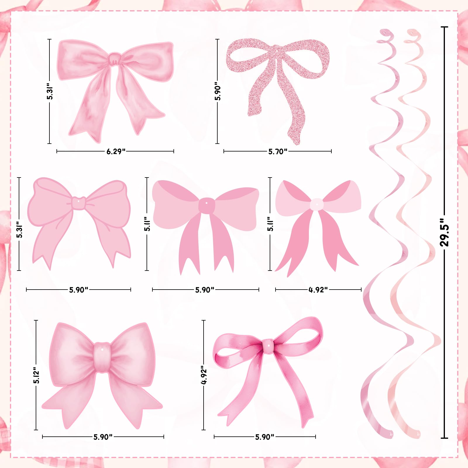 Pink Bow Party Hanging Swirls Decorations, Girl Bow Theme Birthday Party Decortions, Coquette Birthday Party Bow Party Decorations for Bow Birthday Baby Shower Bridal Shower Bachelorette Party Decor