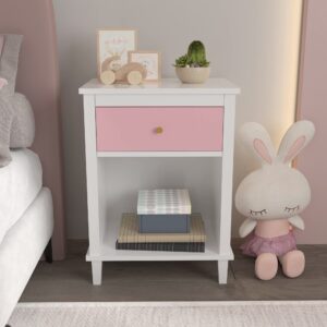 alyiamxl kids nightstand modern kids bedside table with drawer & open storage shelf wood end side table toddler nightstand for bedroom living room (pink)